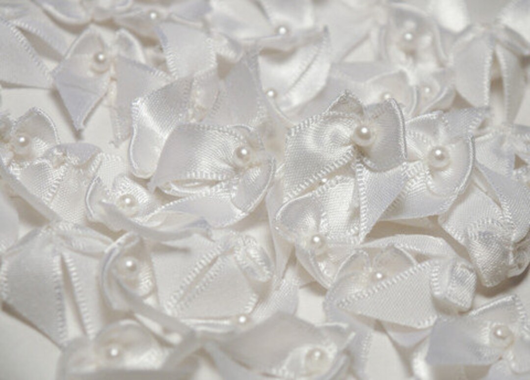 White Satin Ribbon Bows With Bead 144pcs - Etsy