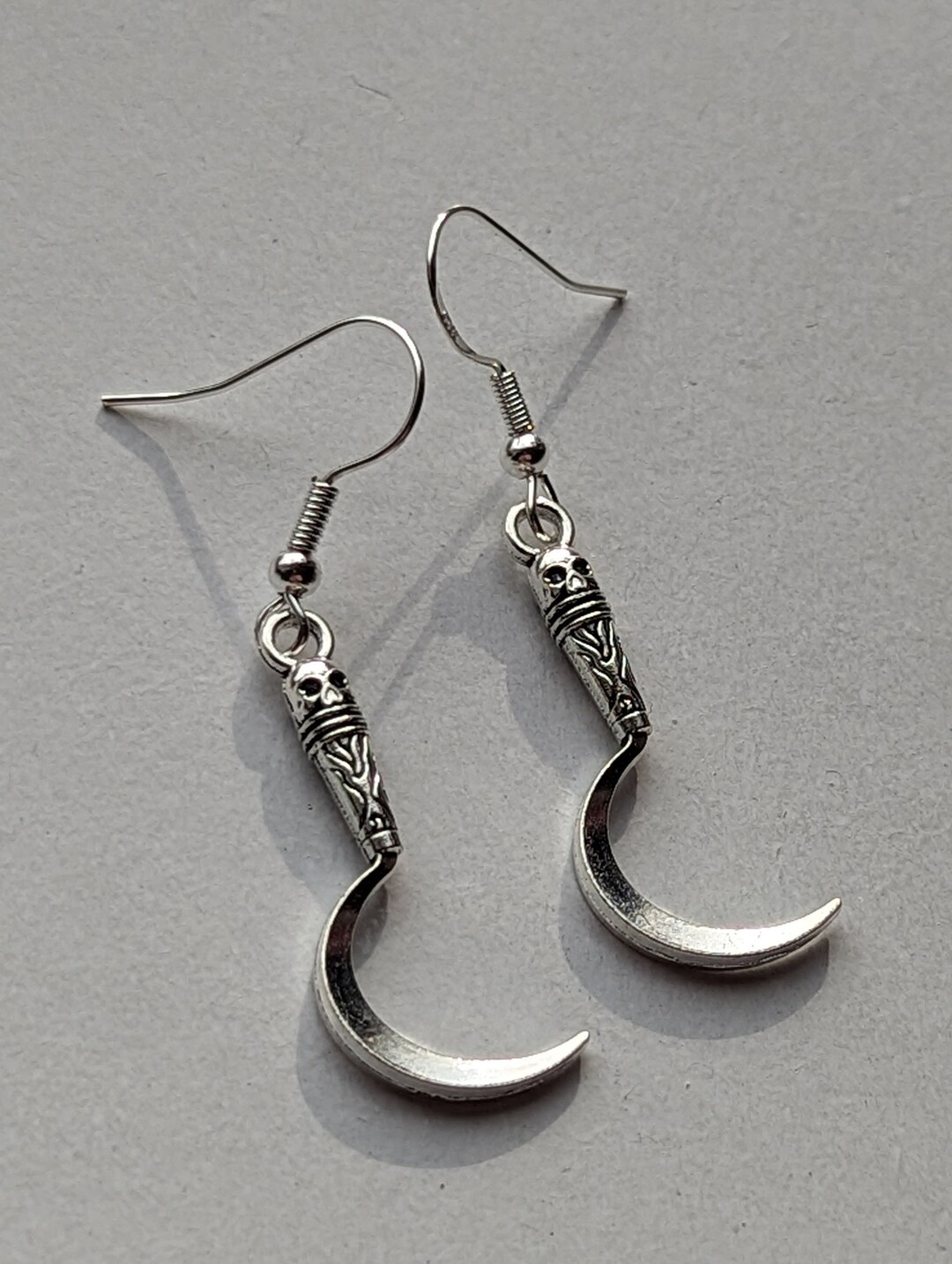Silver Horror Murder Sickle Knife Weapon Skull Metal Charm Earrings - Etsy