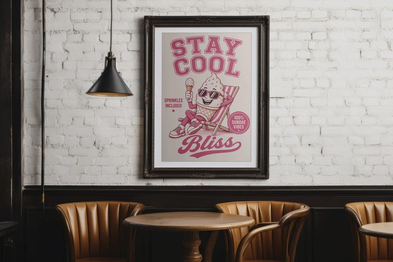 Stay Cool Poster | Ice Cream Wall Art | Funny Food Print | Retro Summer ...