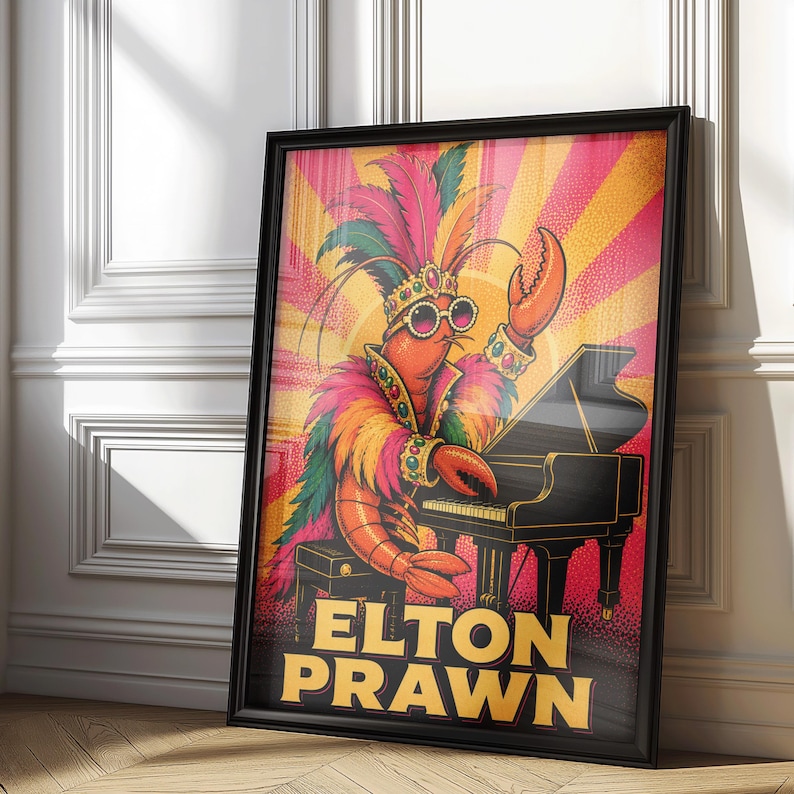 Funny Retro Poster | Elton Prawn | Music Fan Wall Art | Pun Poster ...