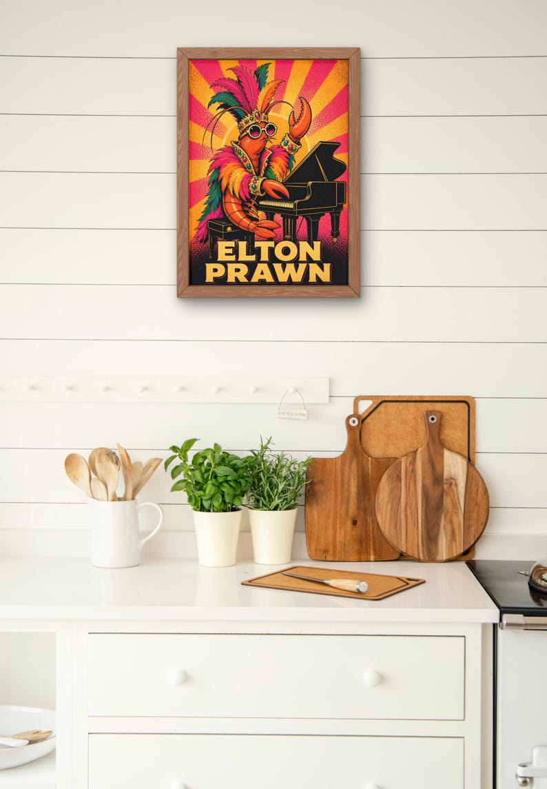 Funny Retro Poster | Elton Prawn | Music Fan Wall Art | Pun Poster ...