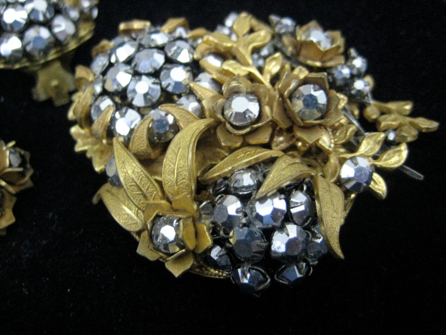Miriam Haskell Signed Set/vintage/set/brooch/earrings/rhinestones/gold ...