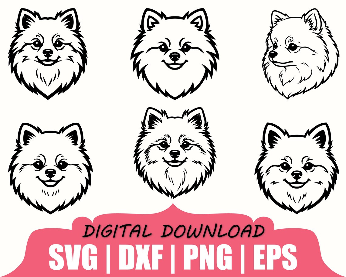Pomeranian Dog Head Silhouette, Svg, Dxf, Png - Etsy