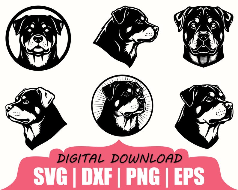 Rottweiler Dog Head Silhouette, Svg, Dxf, Png - Etsy