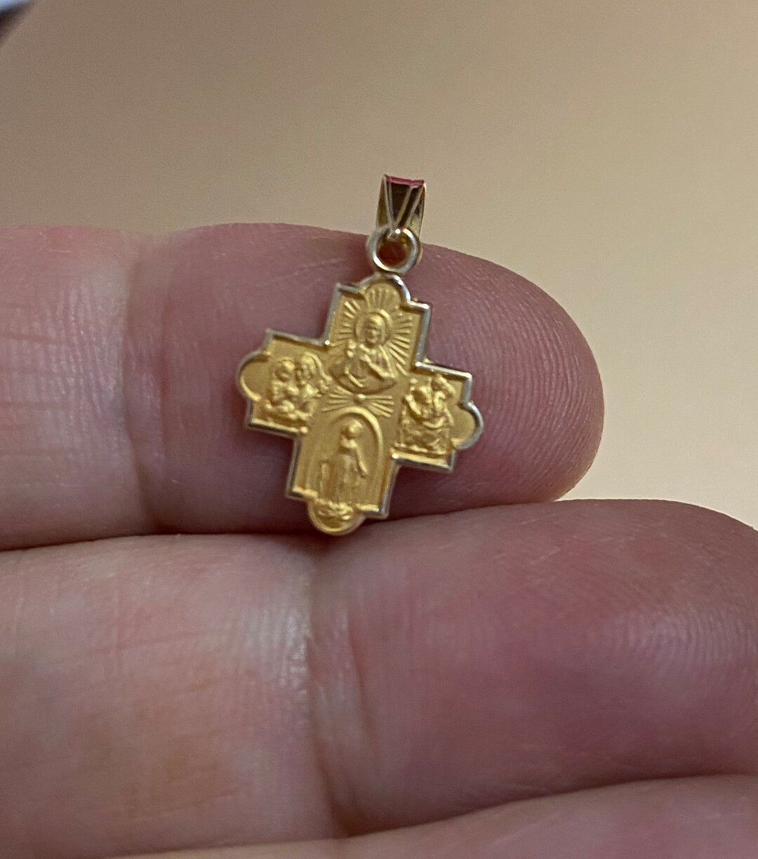 14K SOLID Gold Small Satin Finish 12mm X 12mm Miniature 4 Four Way ...