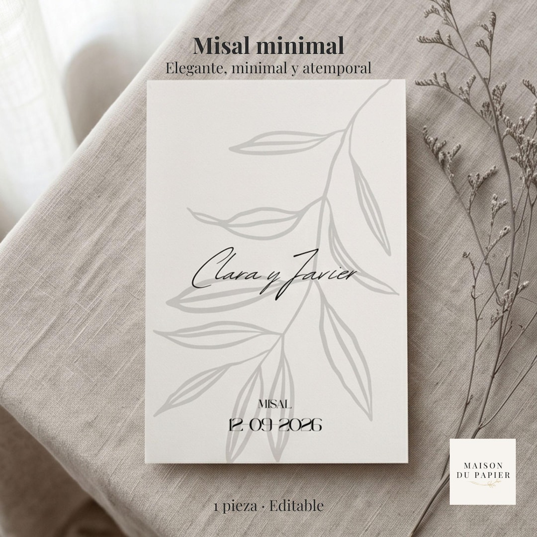 Minimalist Wedding Missal | Editable Mass Program With Olive Branch ...