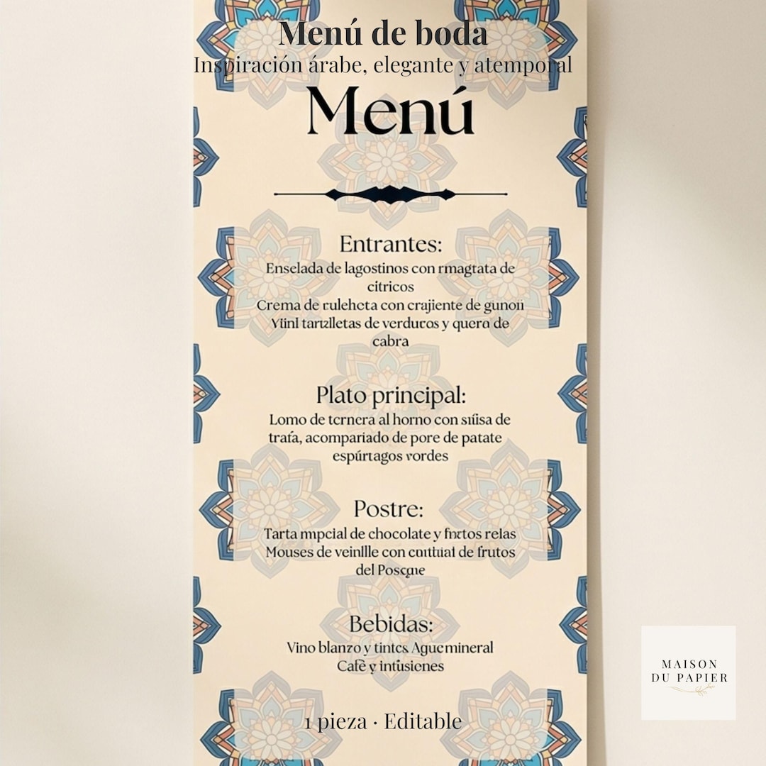 Editable Arabic Wedding Menu in Canva | Elegant Moroccan-style Menu ...