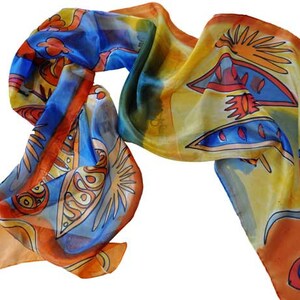 Hand Painted Silk Scarf/abstract Silk Scarf/woman Accessory/painted ...