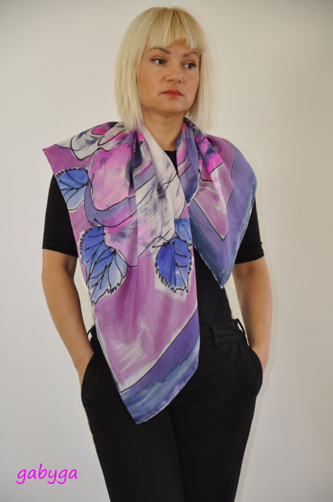 Painting Roses/hand Painted Silk Shawl Scarf/painting Silk Shawl/women ...