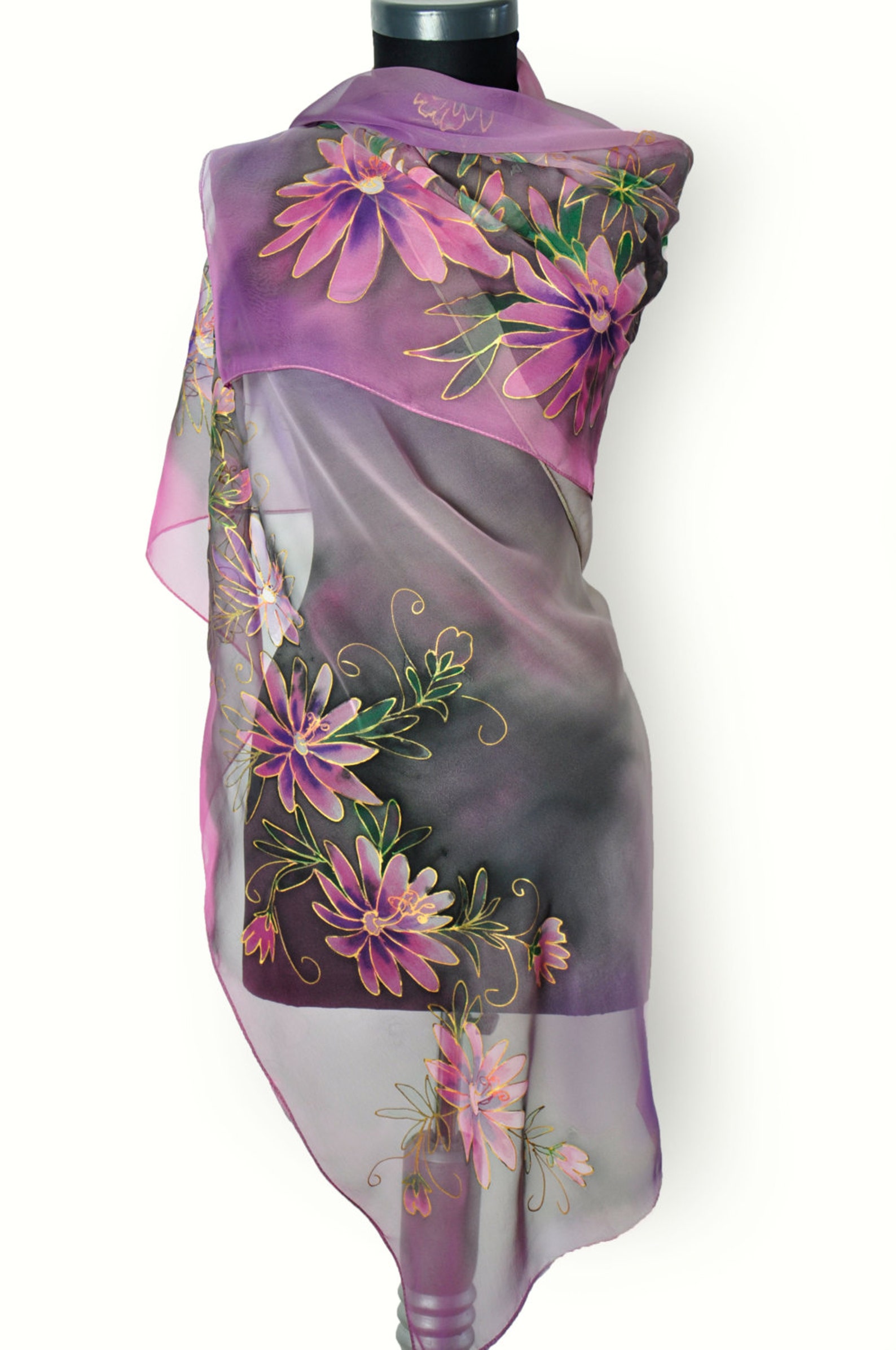 Violet Handpainted Silk Chiffon Scarf/painting by Hand - Etsy