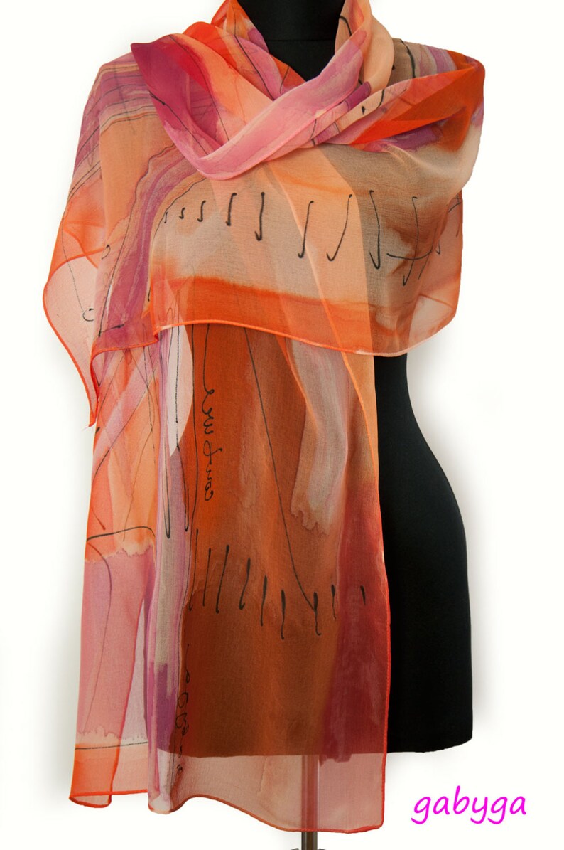 Abstract Hand Painted Silk Scarf/hand Painted Shawl/painting Silk Scarf ...