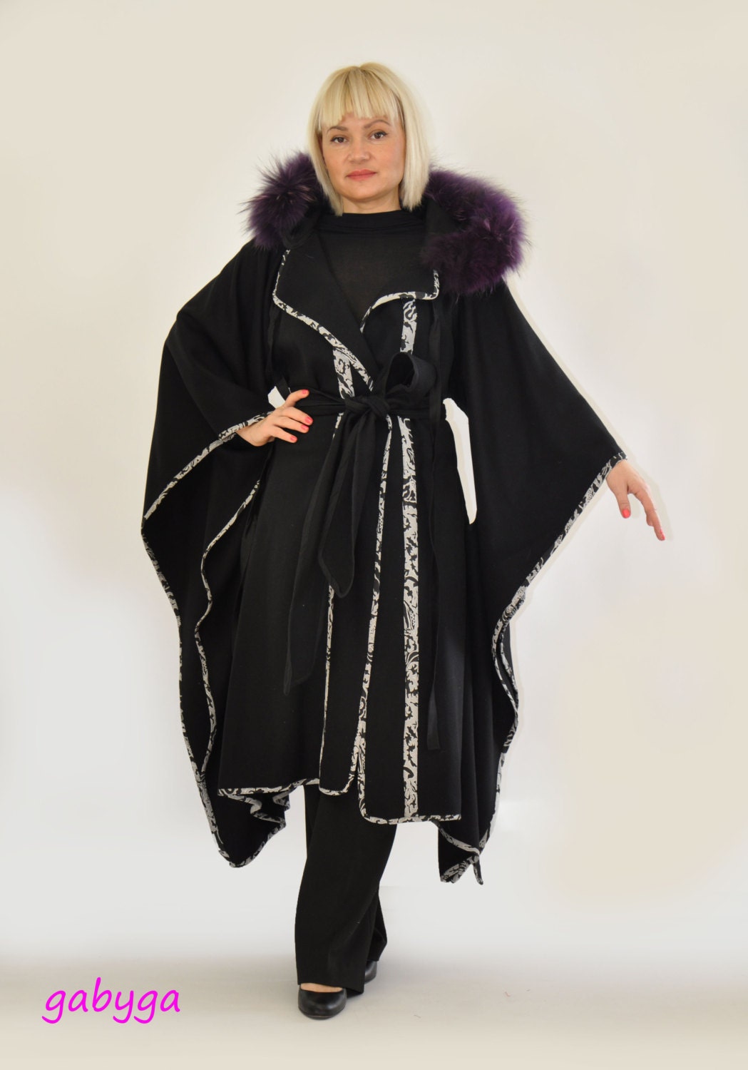 Maxi Black Wool Cape/ Black Coat/ Cloak/maxi Hooded Cape/ Woman Wool ...