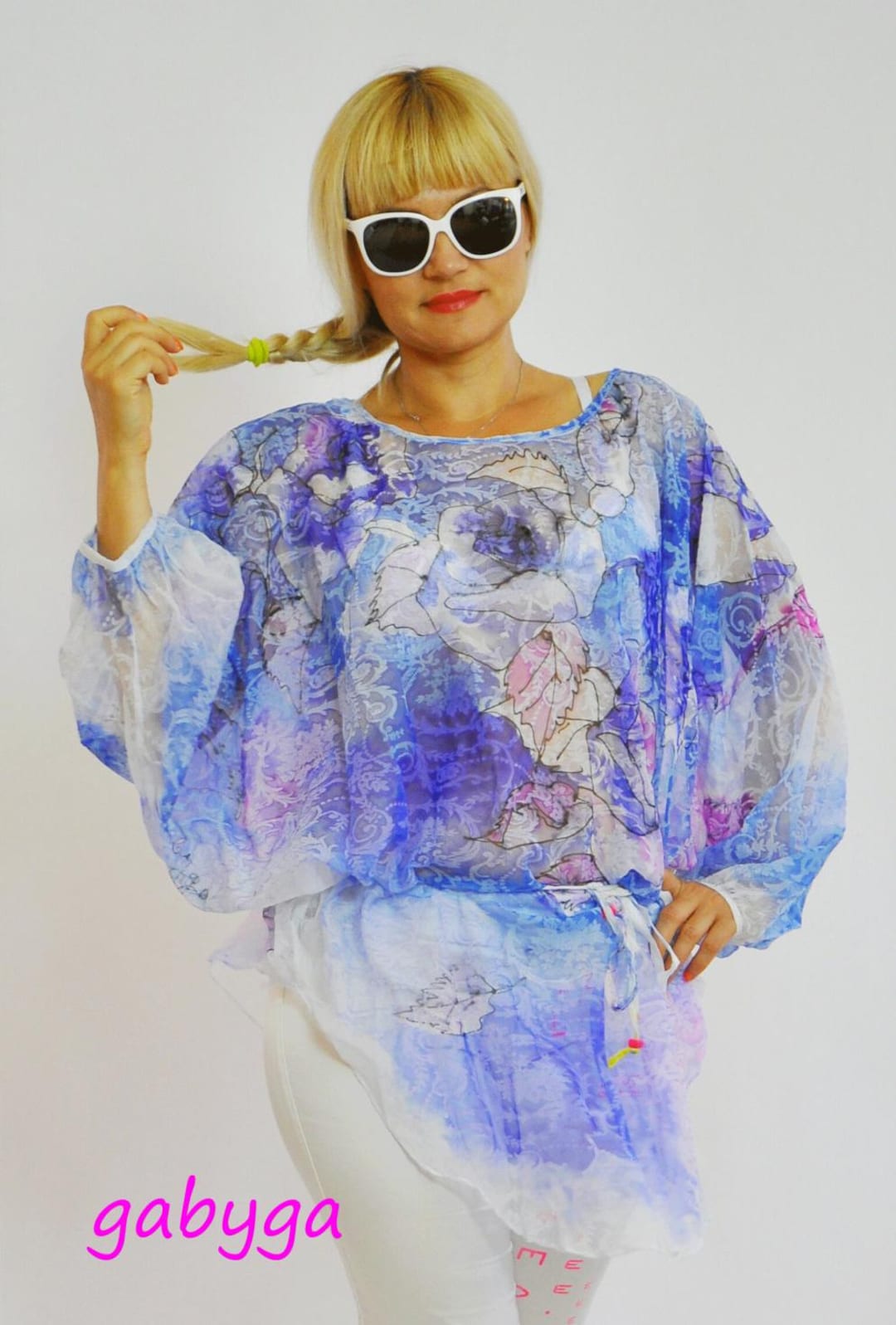 Hand Painted Silk Tunic, Exotic Silk Tunic, Silk Hand Painted Loose ...
