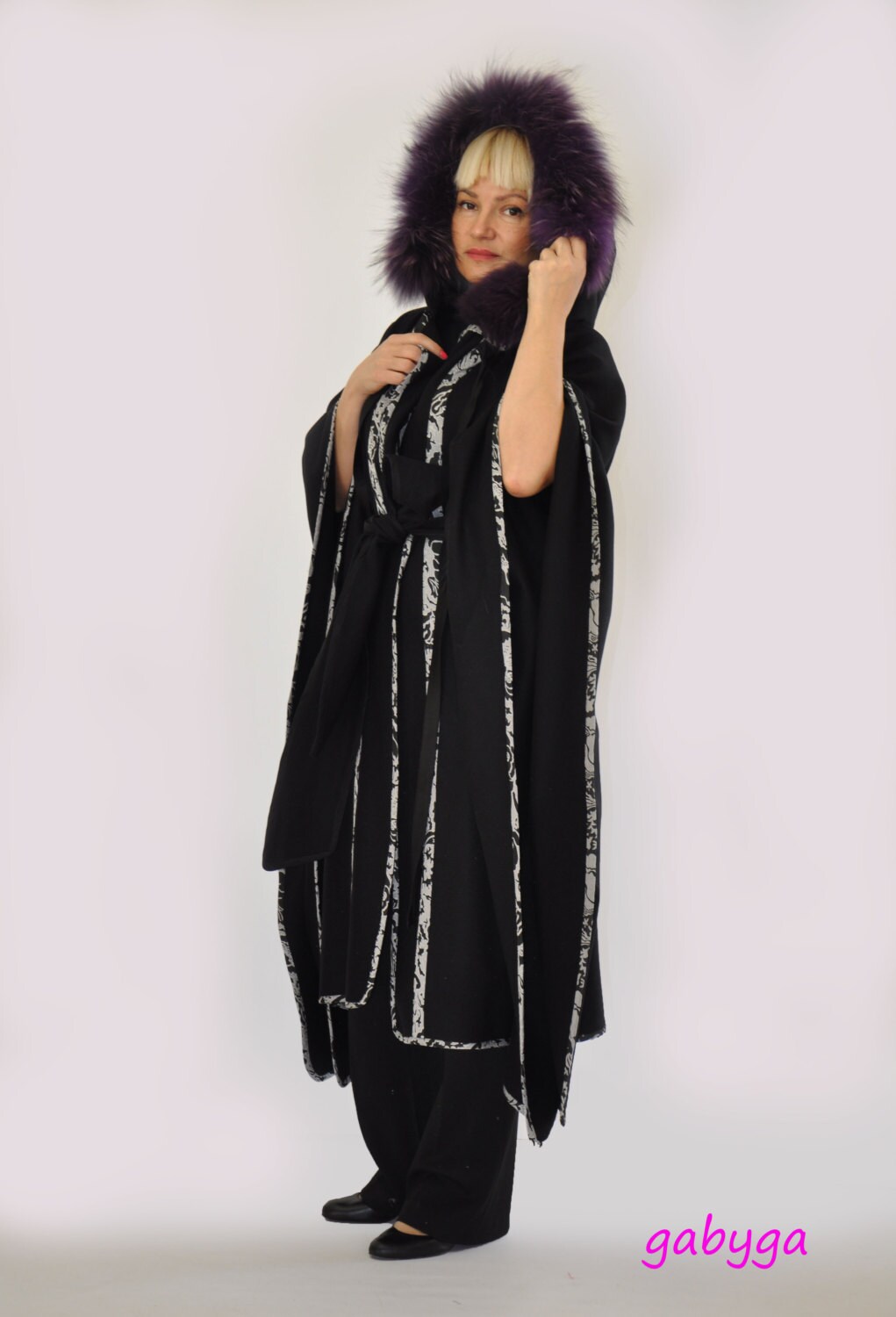 Maxi Black Wool Cape/ Black Coat/ Cloak/maxi Hooded Cape/ Woman Wool ...
