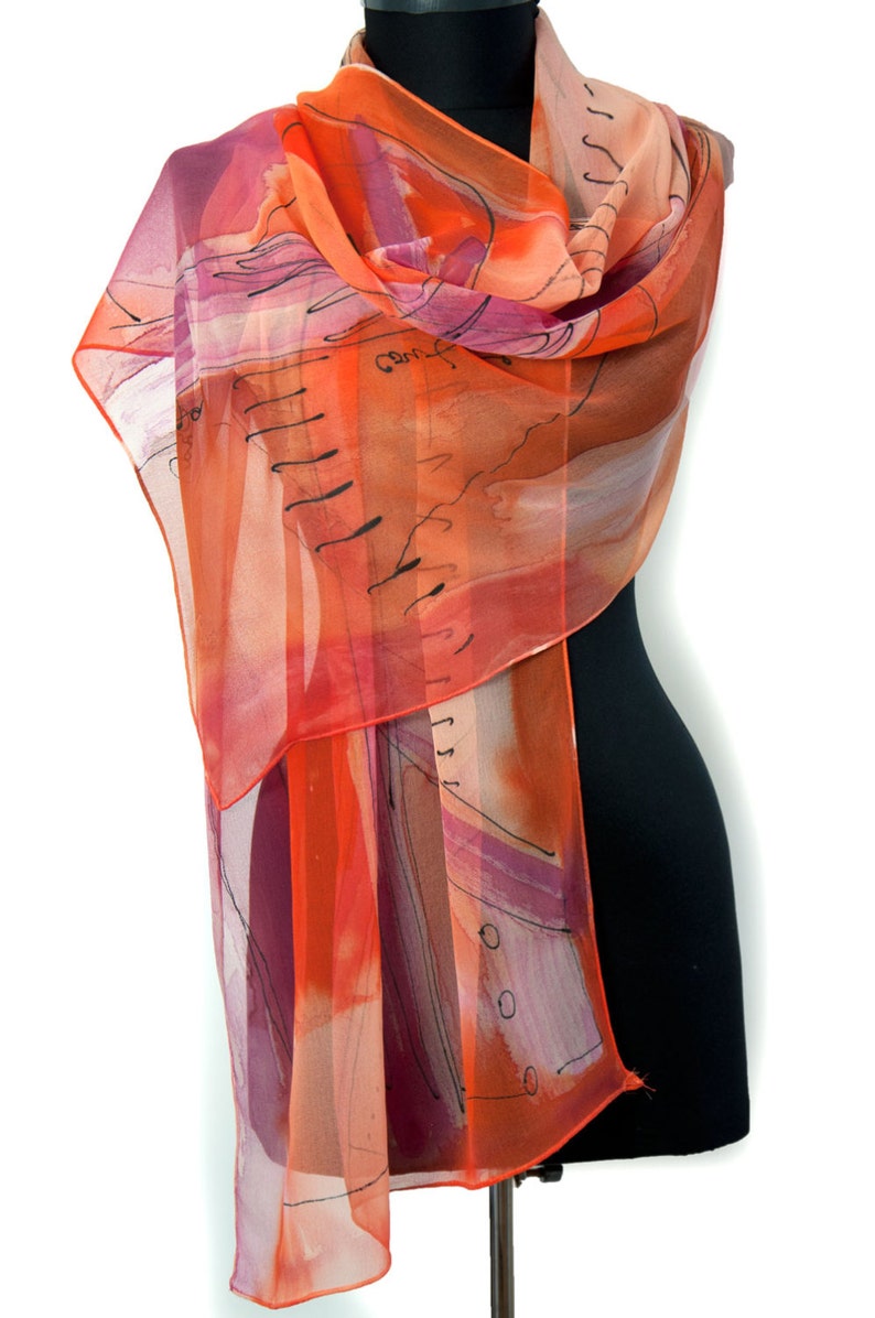Abstract Hand Painted Silk Scarf/hand Painted Shawl/painting Silk Scarf ...