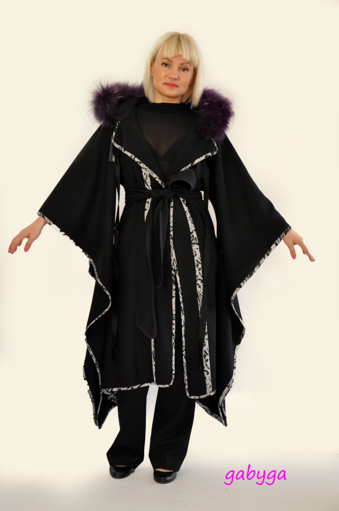 Maxi Black Wool Cape/ Black Coat/ Cloak/maxi Hooded Cape/ Woman Wool ...