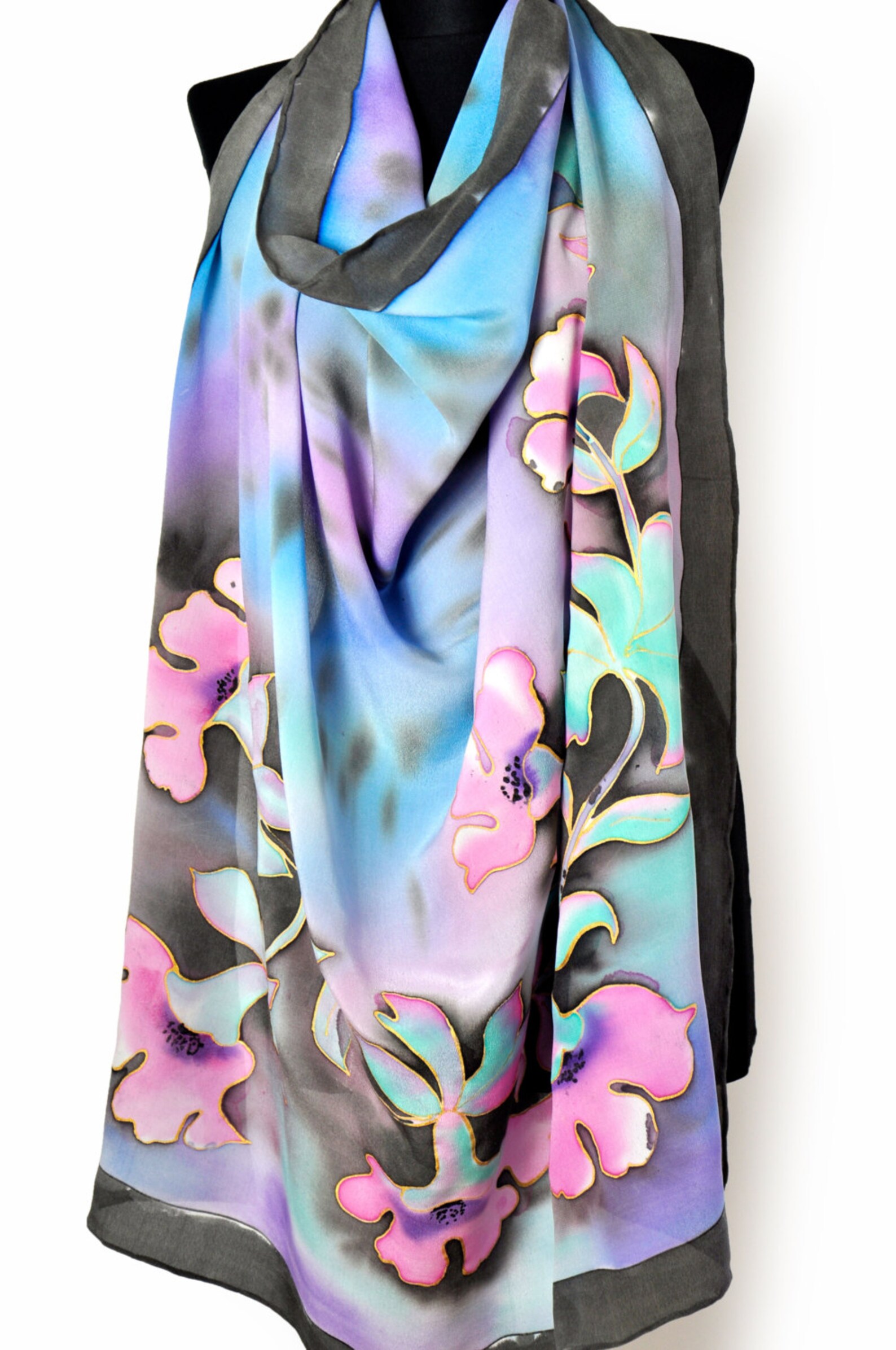 Handpainted Silk Square Scarf/luxury Silk Shawl/floral - Etsy