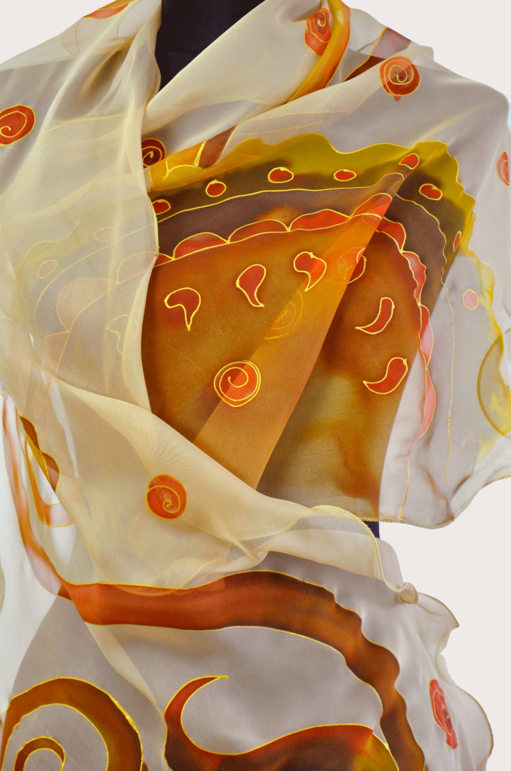 Beige Silk Scarf/abstract Handpainted Scarf/woman Painting Scarf/woman ...