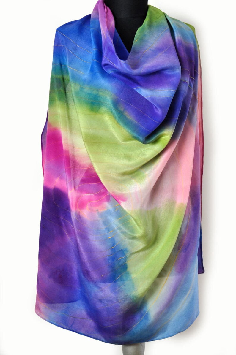 Abstract Hand Painted Silk 100% Scarf/painting Luxury Shawl/scuare ...