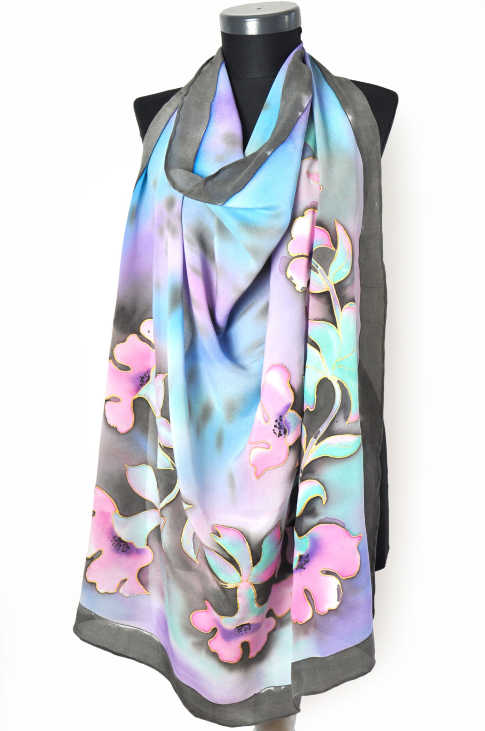 Handpainted Silk Square Scarf/luxury Silk Shawl/floral - Etsy