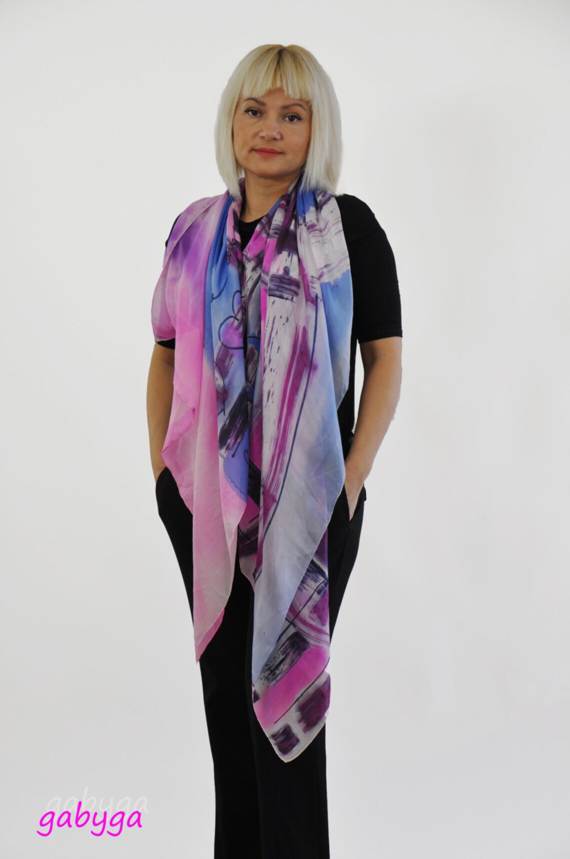 Hand Painted Abstract Silk Shawl/painted Silk Scarf/women Silk Shawl ...