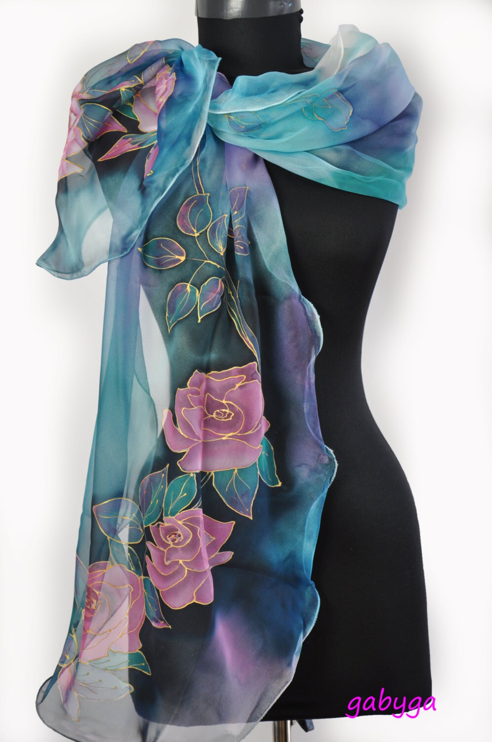 Roses in Blue/painted Silk Scarf/hand Painted Silk Scarf/woman - Etsy ...