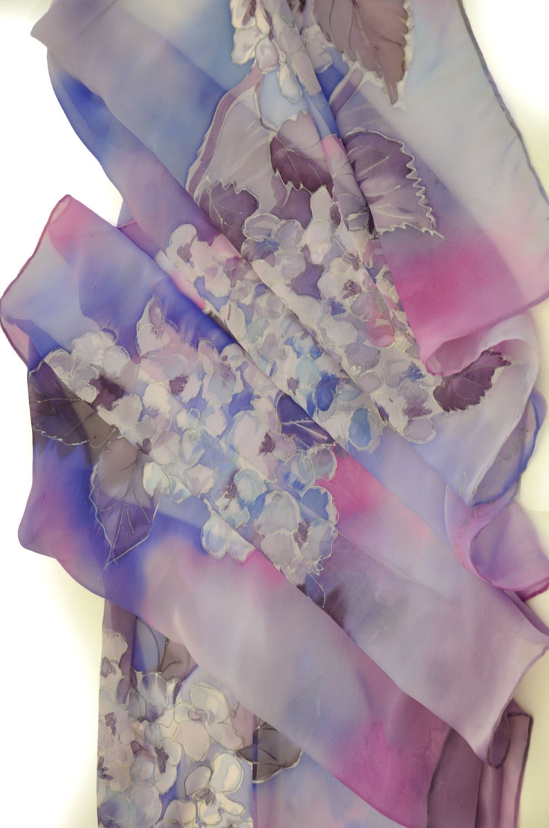 New Collection/violet Painting Floral Chiffon Scarf/hand Painted Silk ...