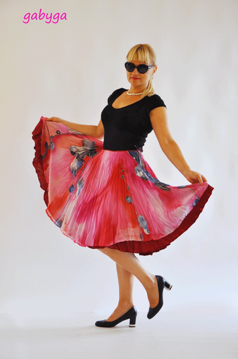 Hand Painted Chiffon Skirt/a Line Chiffon Skirt/red Short Painting ...