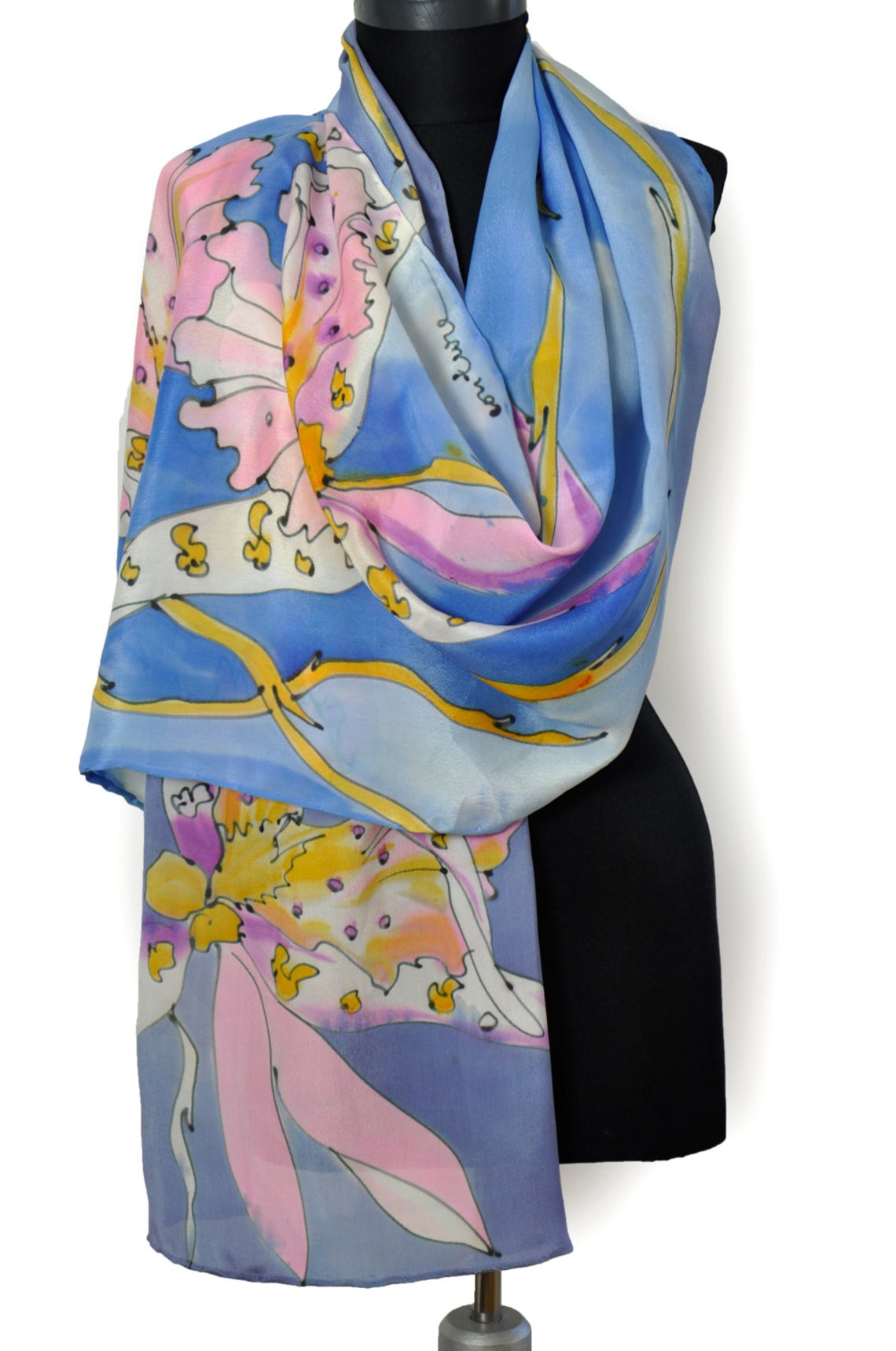 Hand Painted Silk Scarf/floral Silk Scarf/hand Painted - Etsy