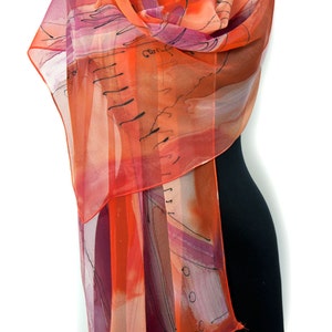 Abstract Hand Painted Silk Scarf/hand Painted Shawl/painting Silk Scarf ...