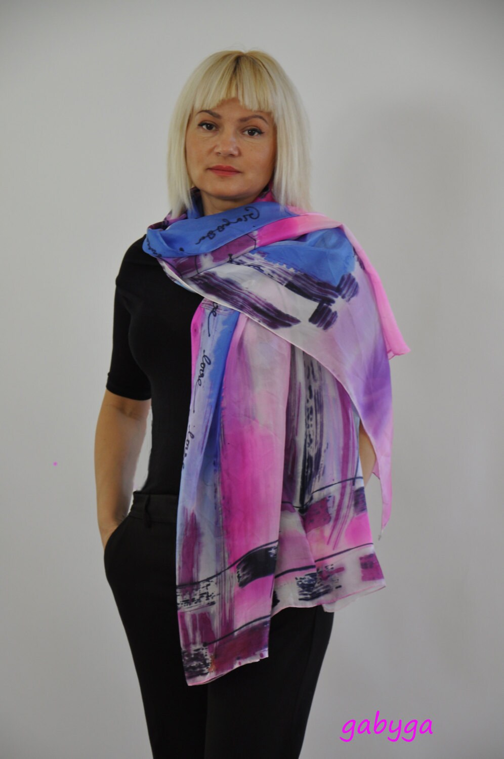 Hand Painted Abstract Silk Shawl/painted Silk Scarf/women Silk Shawl ...