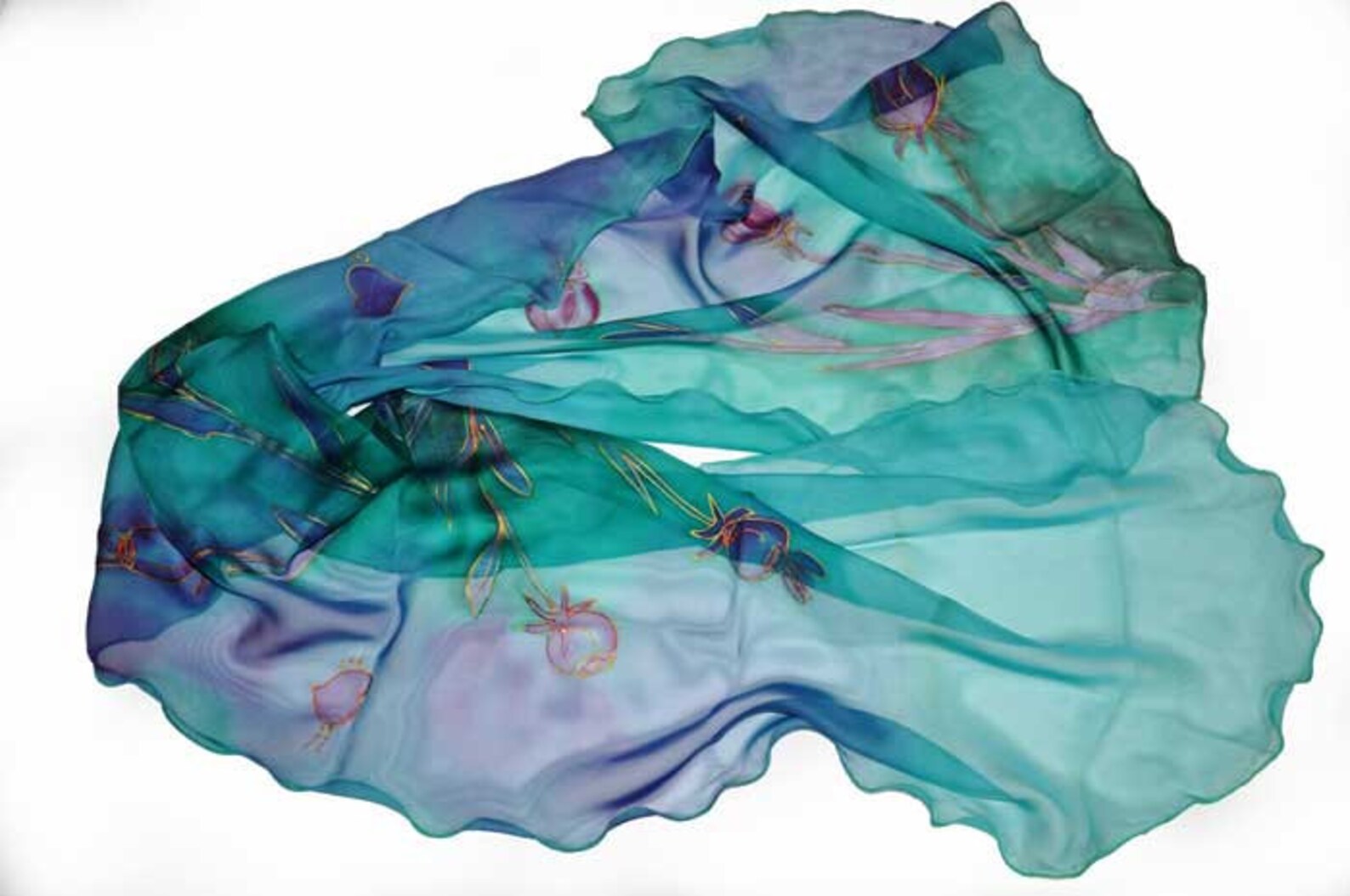 Blue Flowers/hand Painted 100% Silk Scarf/handpainted - Etsy