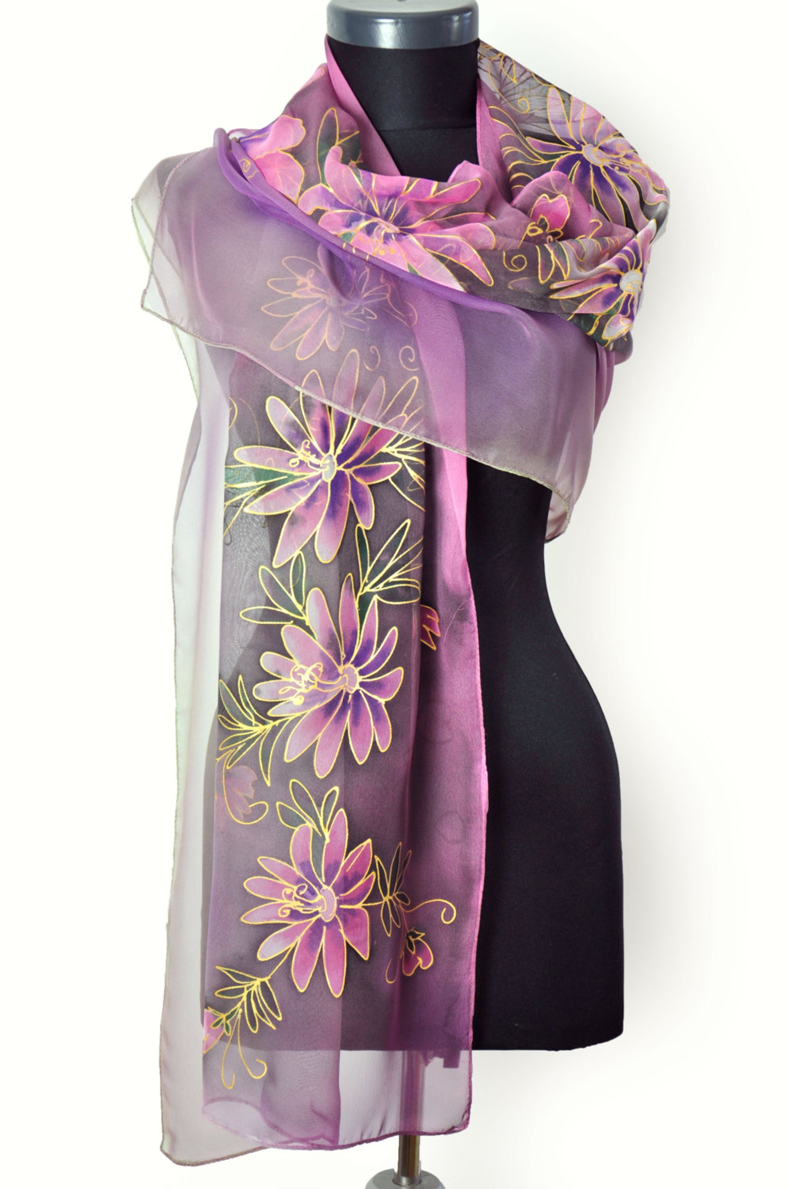 Violet Handpainted Silk Chiffon Scarf/painting by Hand - Etsy