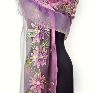 Violet Handpainted Silk Chiffon Scarf/painting by Hand Flowers/orhids ...