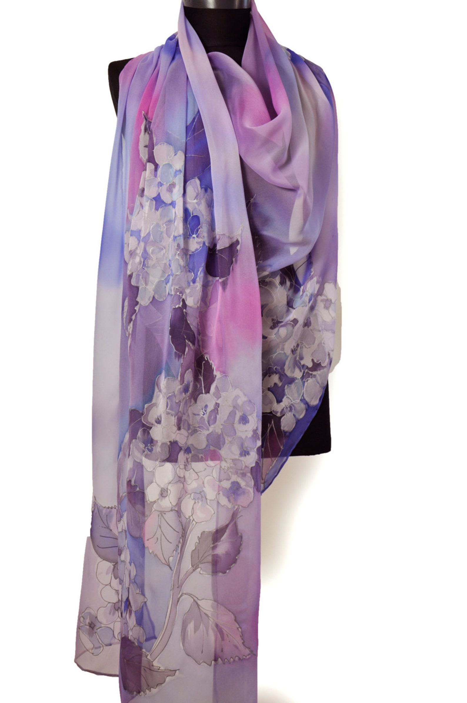 New Collection/violet Painting Floral Chiffon Scarf/hand Painted Silk ...