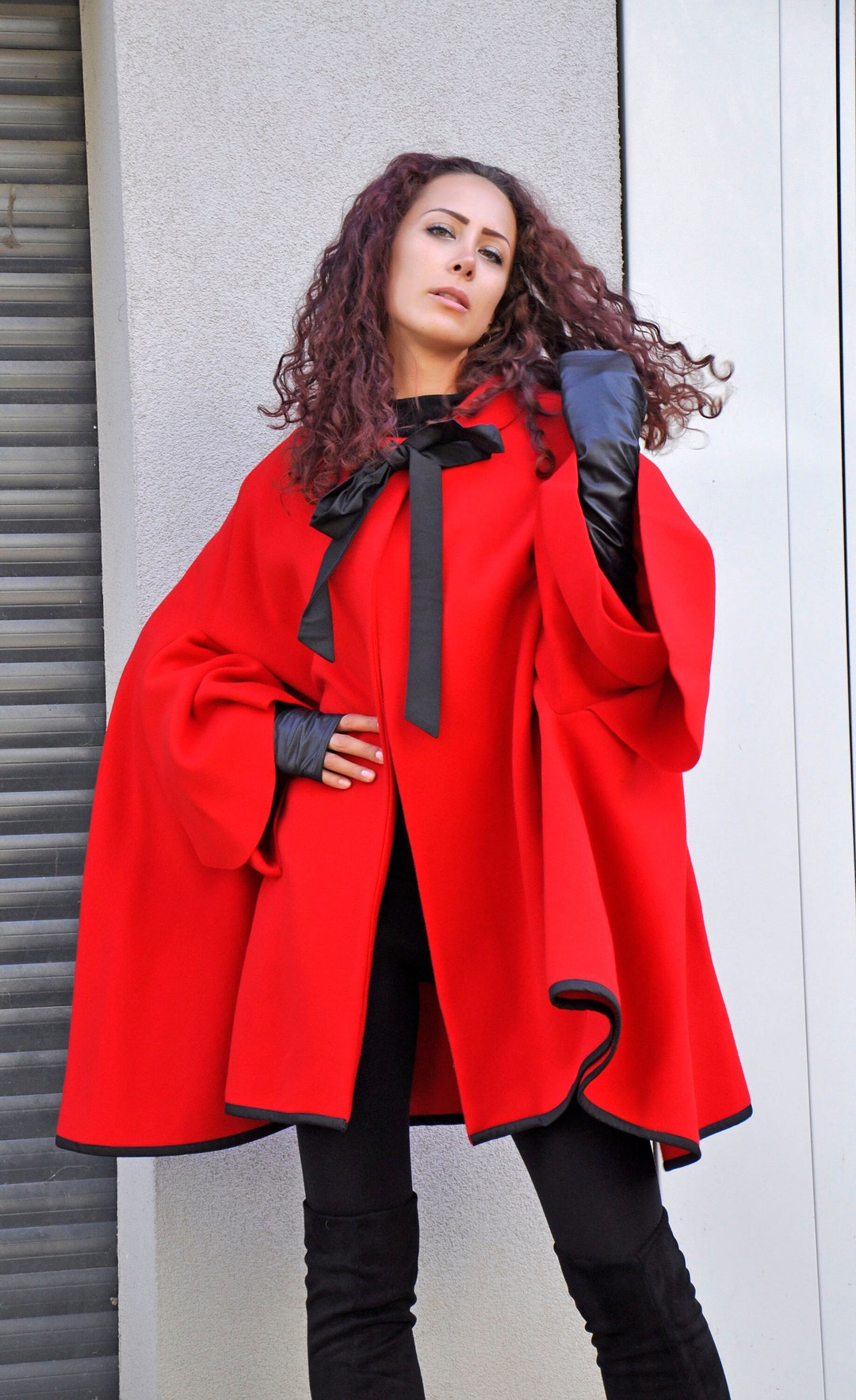 Red Cashmere Cape Coat/ 100% Wool Extravagant Cape/ Maxi Red Cape Cloak ...