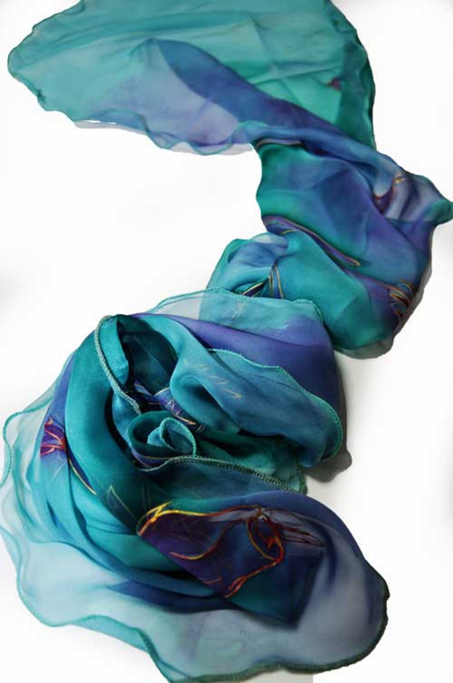 Blue Flowers/hand Painted 100% Silk Scarf/handpainted - Etsy