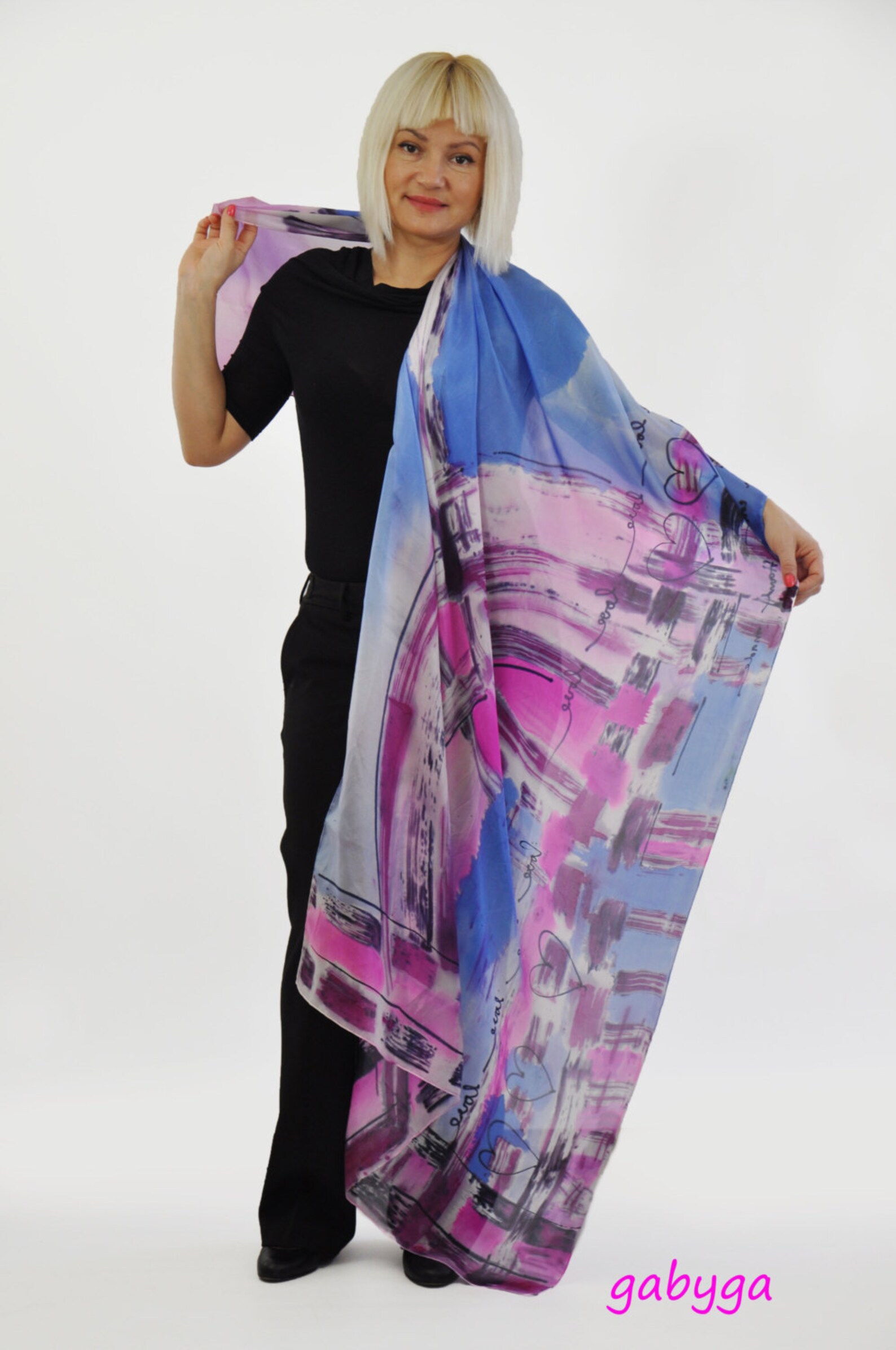 Hand Painted Abstract Silk Shawl/painted Silk Scarf/women Silk Shawl ...