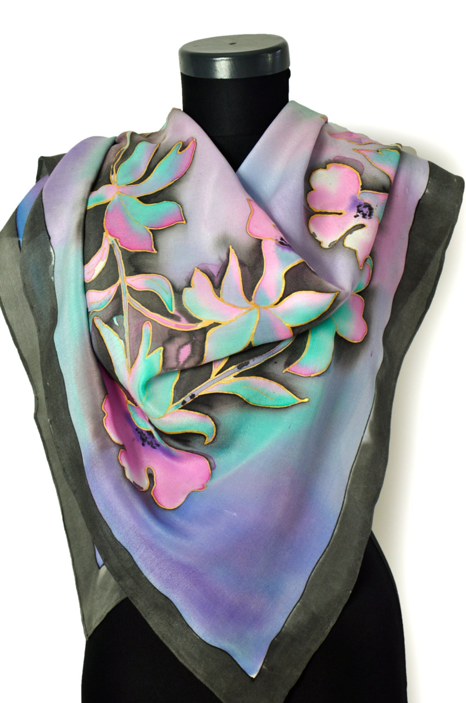 Handpainted Silk Square Scarf/luxury Silk Shawl/floral - Etsy