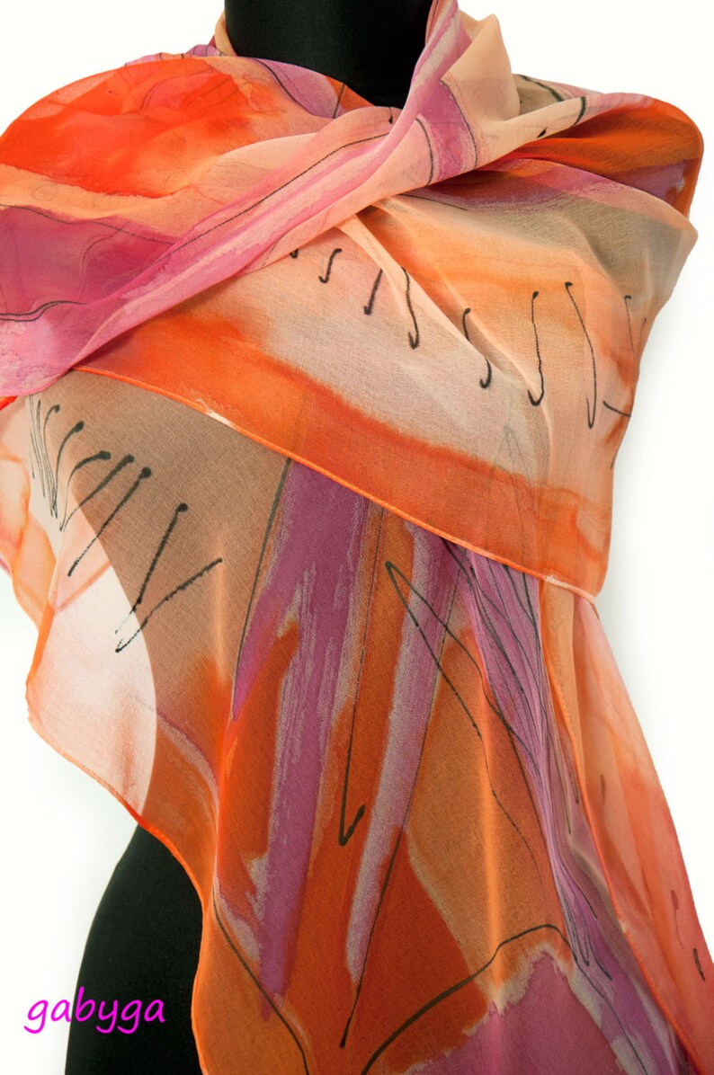 Abstract Hand Painted Silk Scarf/hand Painted Shawl/painting Silk Scarf ...