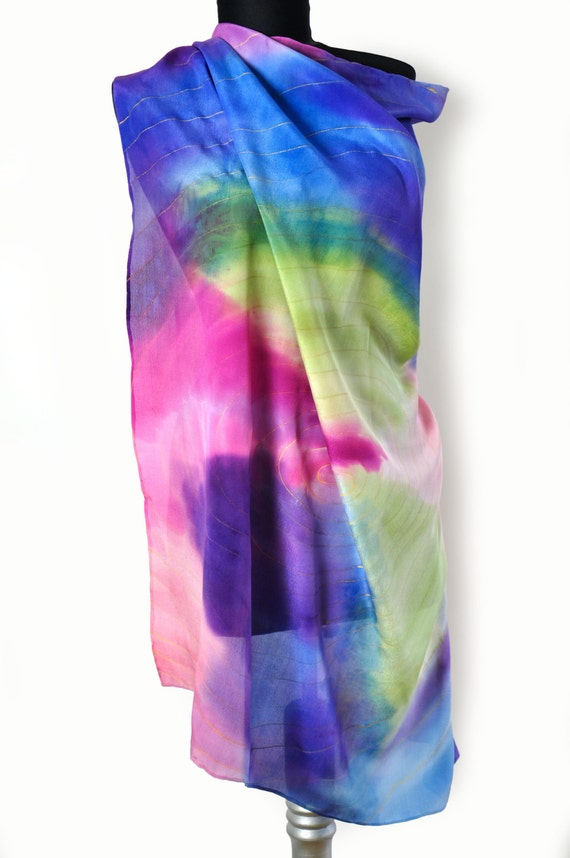 Abstract Hand Painted Silk 100% Scarf/painting Luxury | Etsy