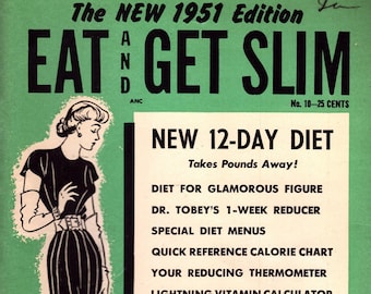 Vintage 1950 Edition Eat and Get Slim Cookbook Beauty Weight-loss Diet Book 1950s Glamour Self ...