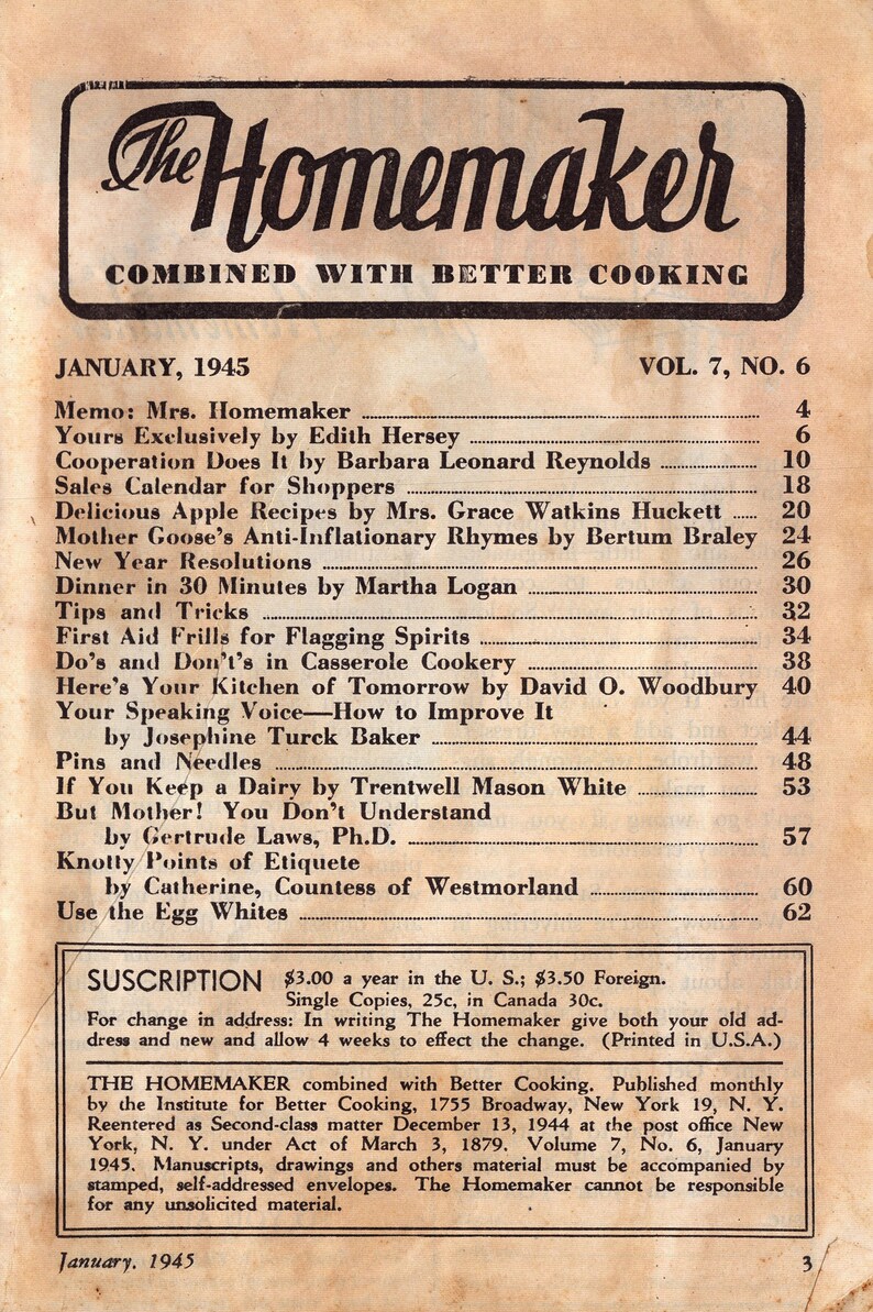 1945 the Homemaker - January - Etsy