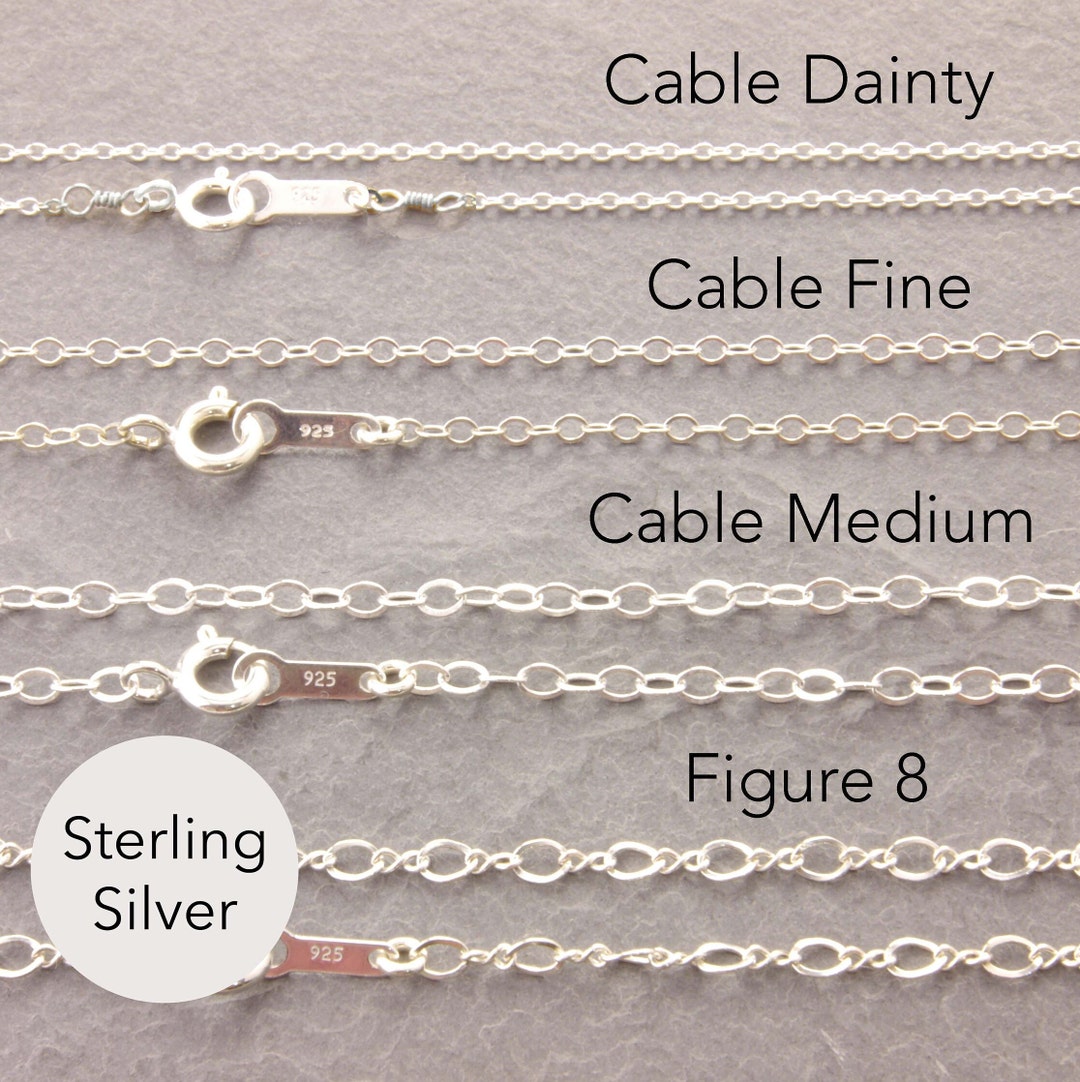 Sterling Silver Chain Necklace, Silver Plain Necklace, Cable Chain ...