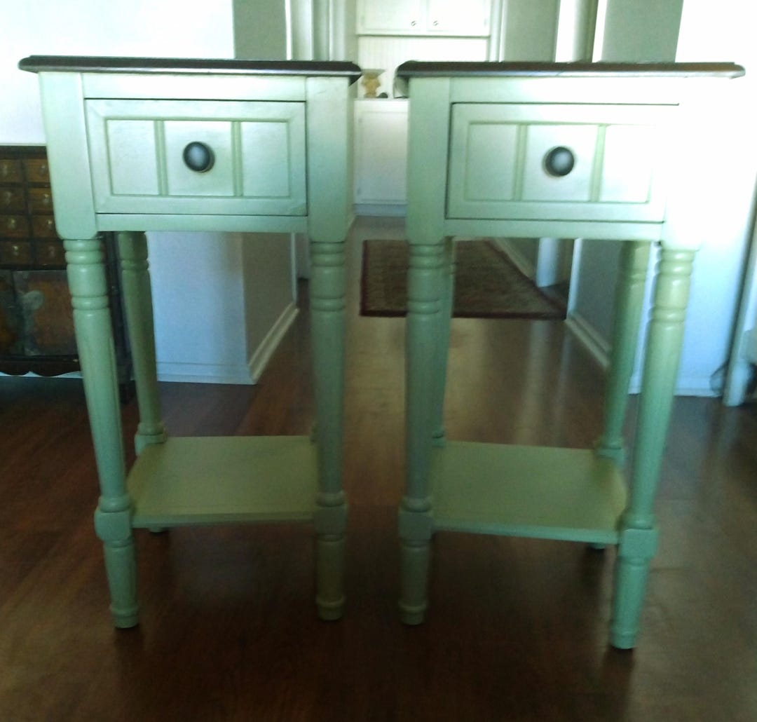 Pair of Two Tone Sage Green Farmhouse Cottage End Tables or Nightstands ...