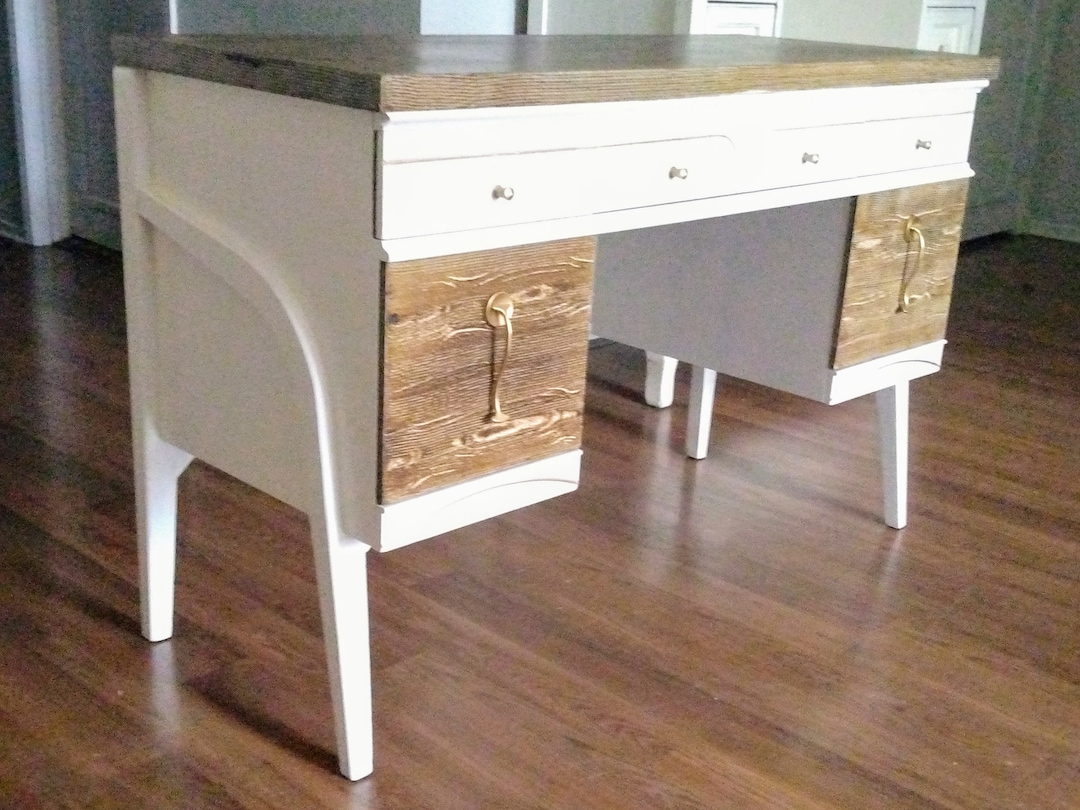 Two Tone White Mid Century Desk, Vintage Modern - Etsy