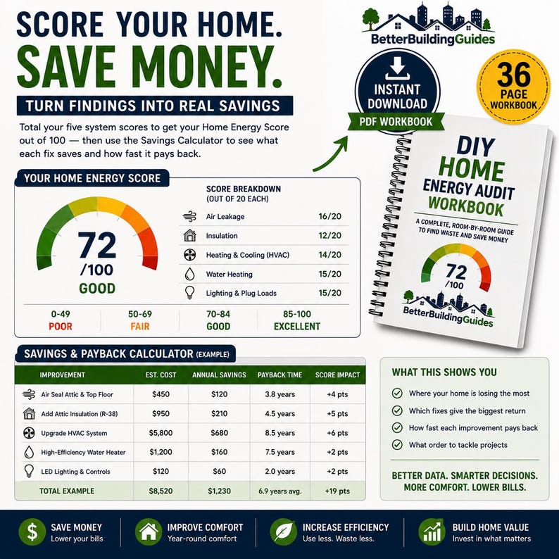 DIY Home Energy Audit Workbook | Savings Calculator, Checklist, Action ...