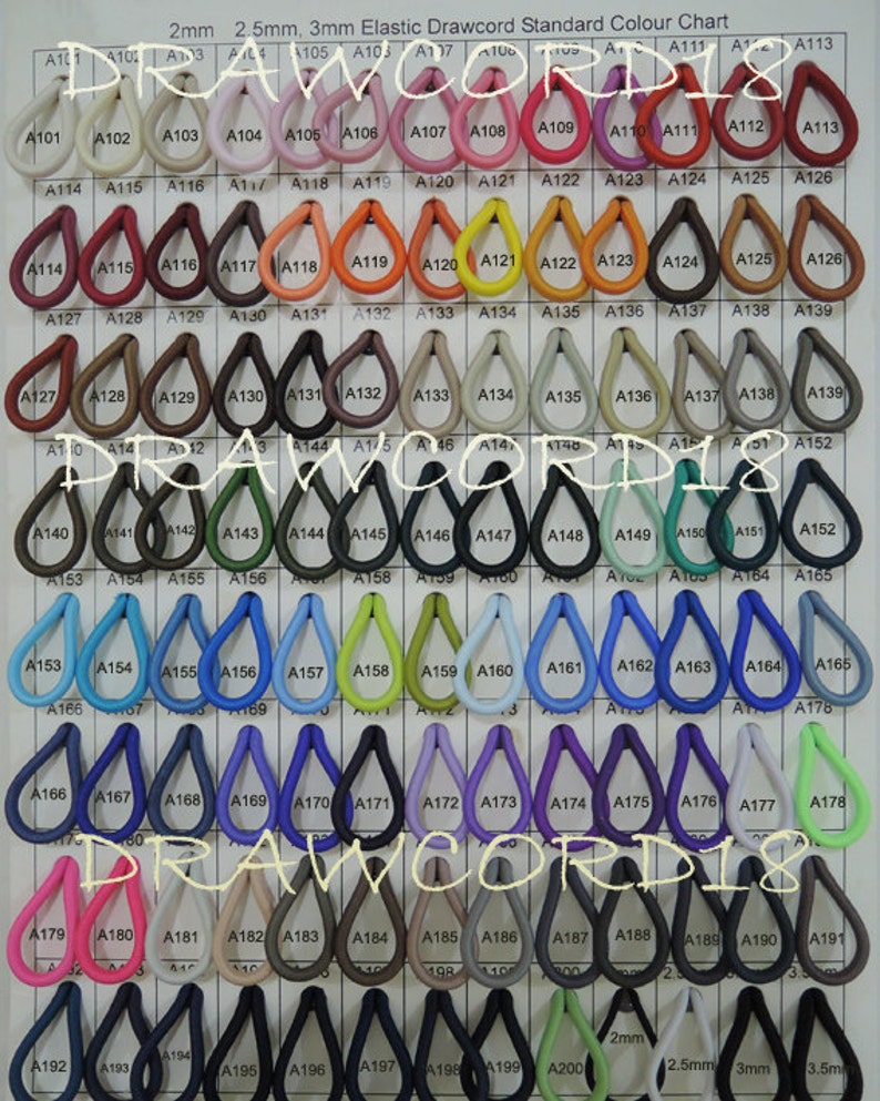 Elastic Cord 2.5mm - 200 Available Colour ( A1 - A70 ) for Round ...