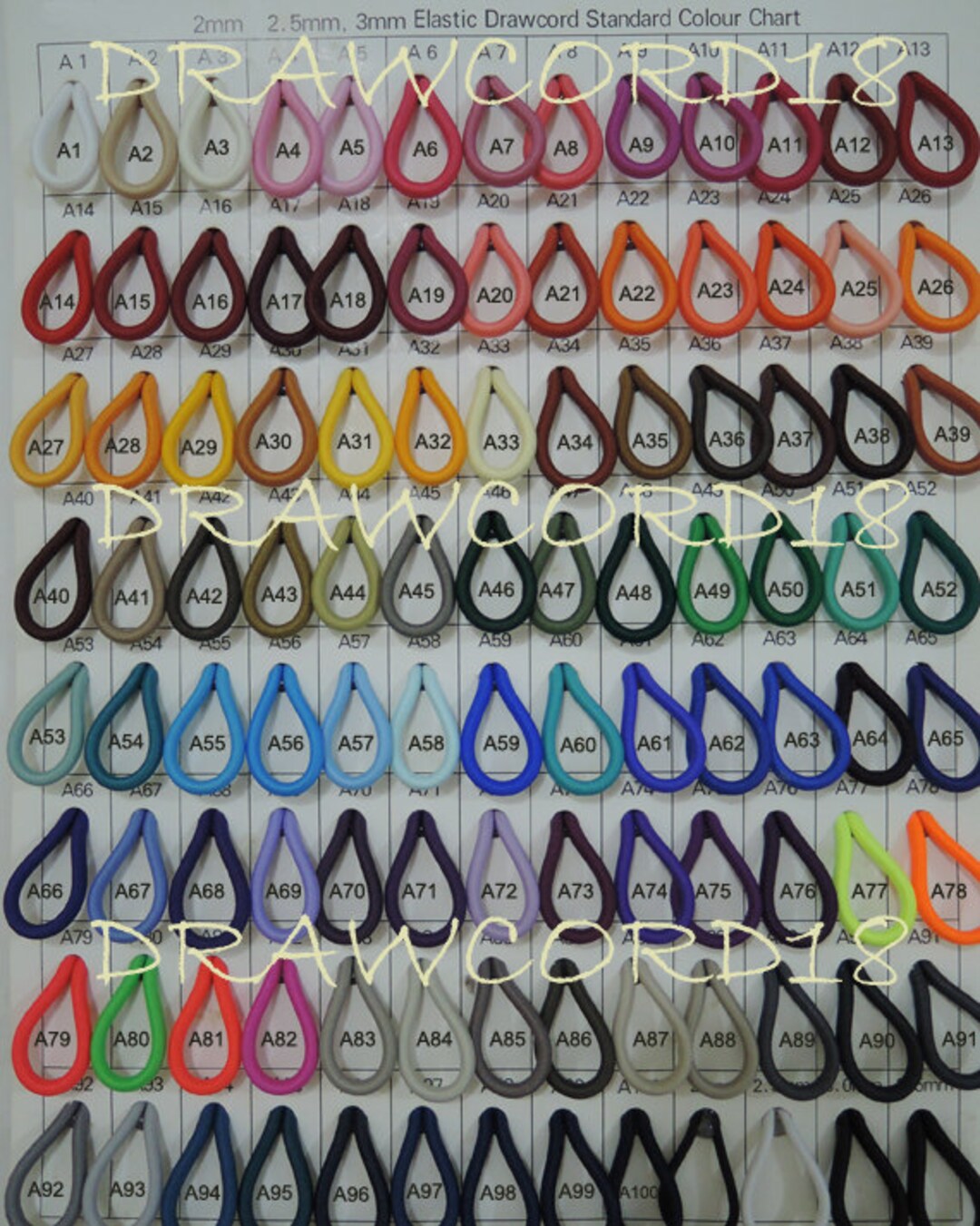 Elastic Cord 2mm - 200 Available Colour ( A1 - A70 ) for Round Stretch ...