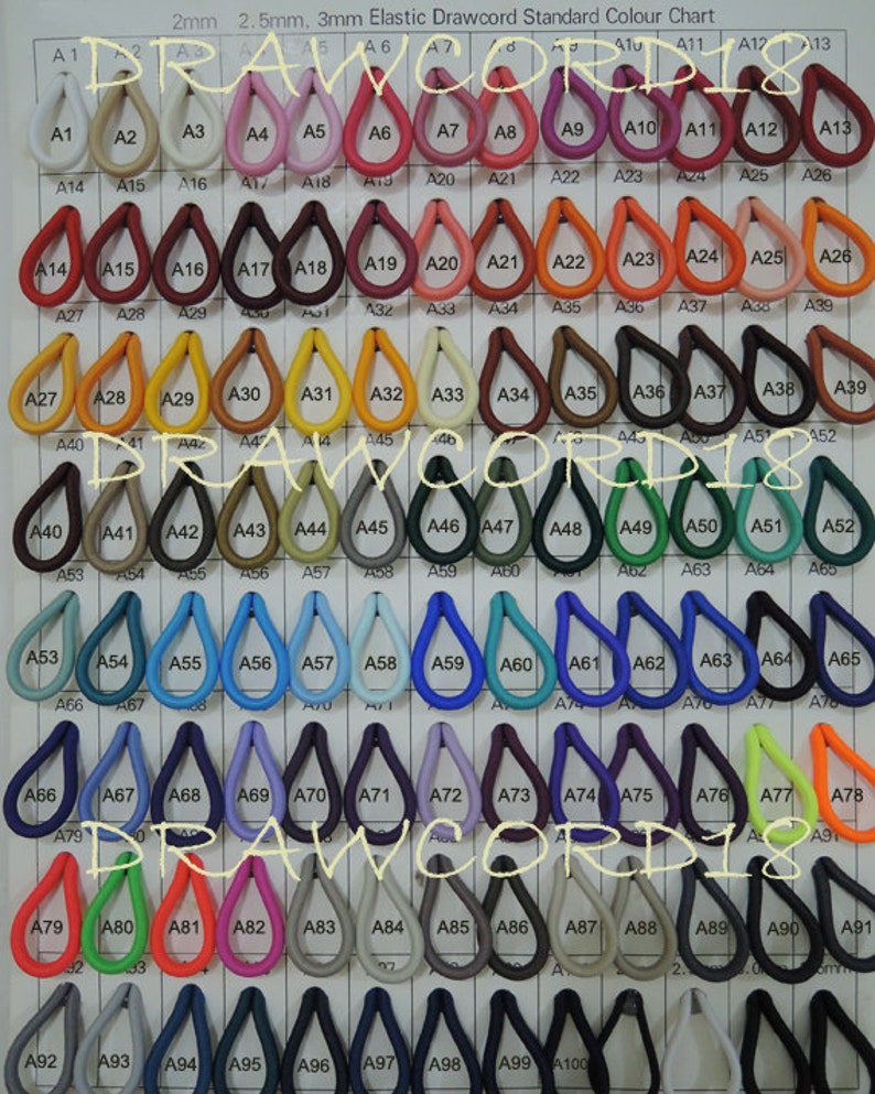 Elastic Cord 2.5mm - 200 Available Colour ( A1 - A70 ) for Round ...